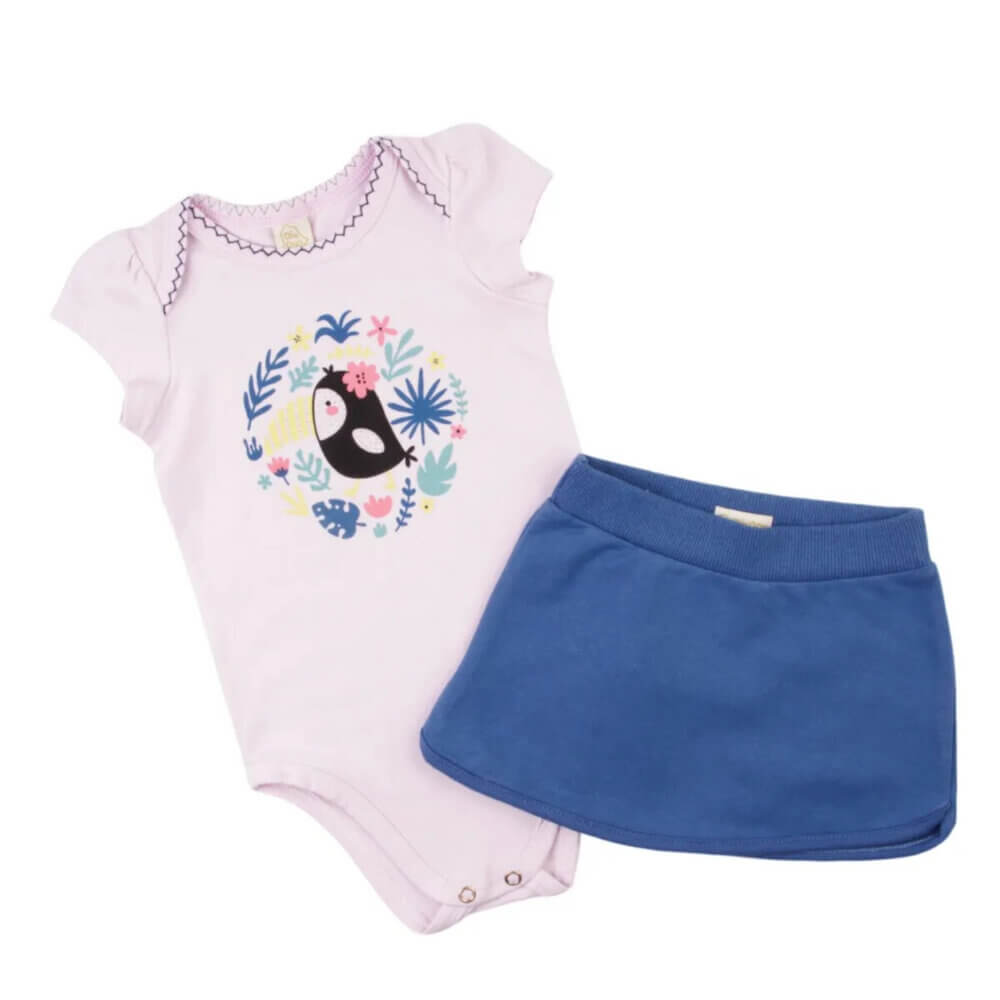 Conjunto Bebê Din Don Body Estampa Tucano + Saia