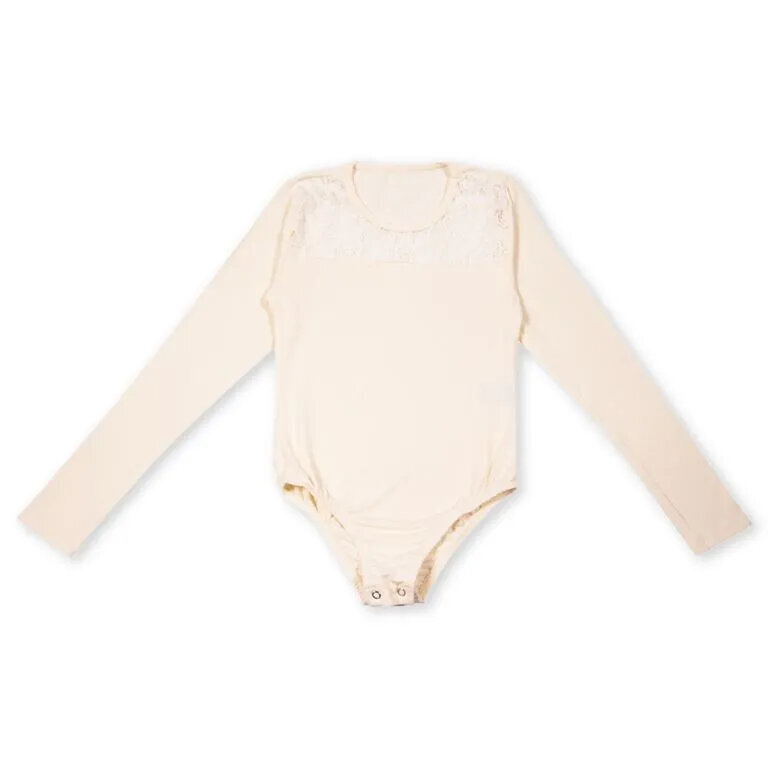 Body Juvenil Pami Viscolycra Manga Longa Com Detalhe Renda