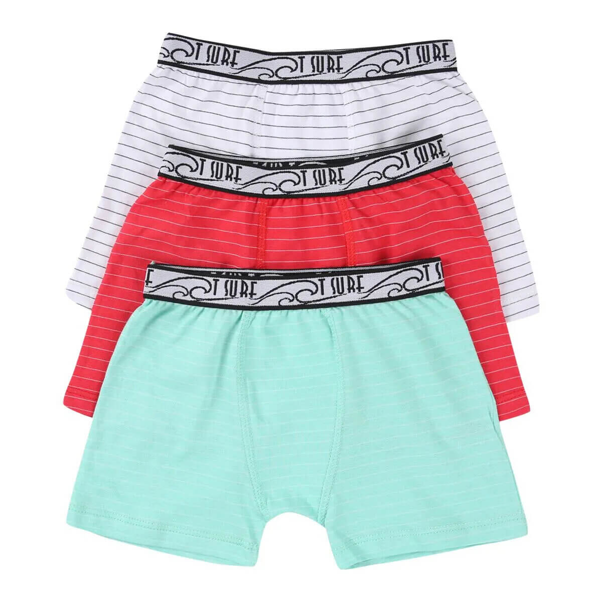 Kit Cueca Boxer Listrada Tampinha 03 Peças Cor Sortida Menino