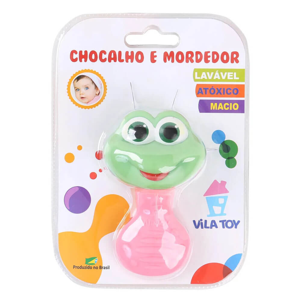 Mordedor Vila Toy Com Chocalho Sapo Rosa