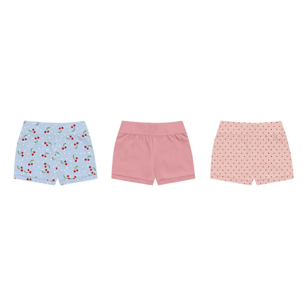 Kit Short Fakini Com 03 Peças Em Suedine Frutinhas