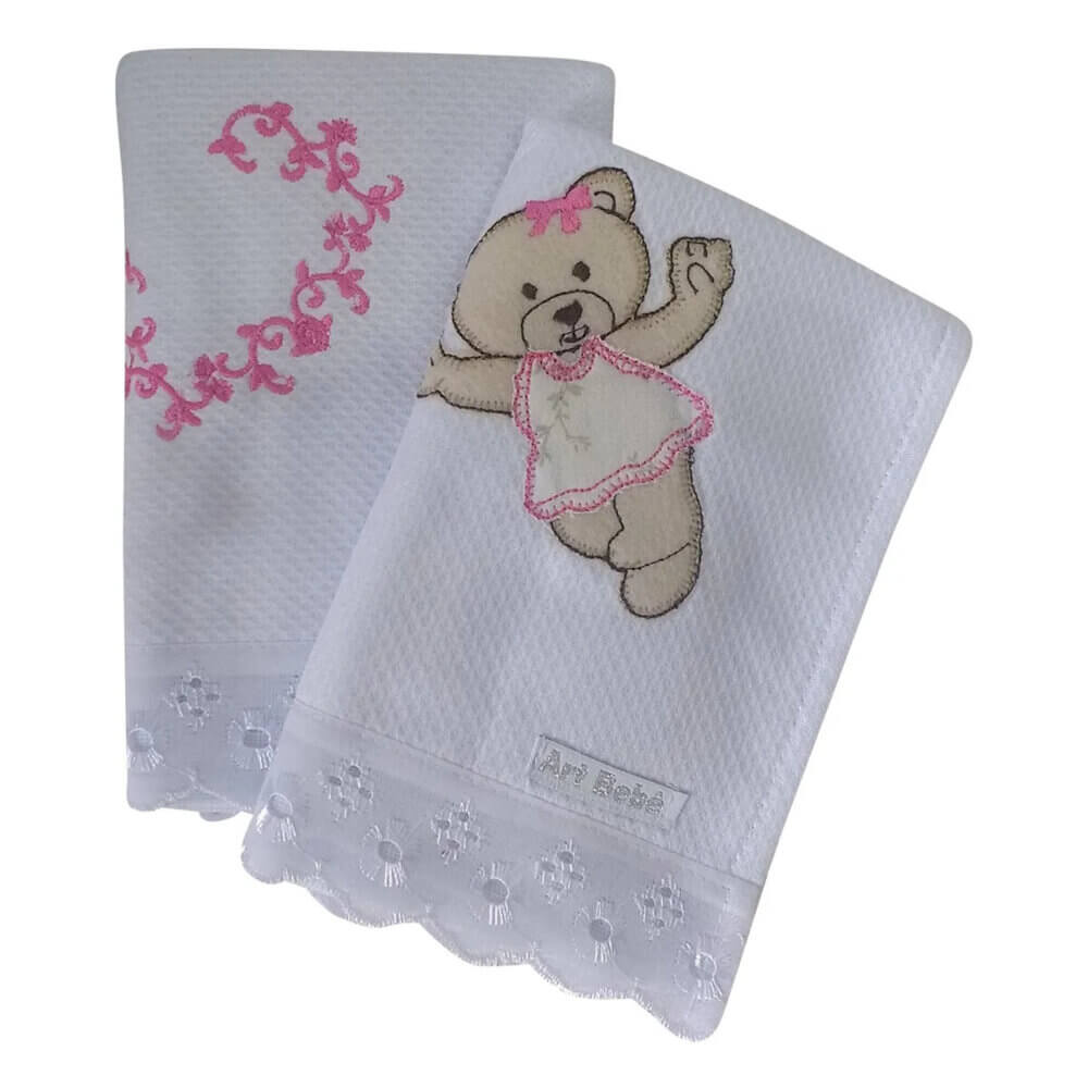 Flada De Pano Art Babê Bordado Ursa Bailarina 02 Peças
