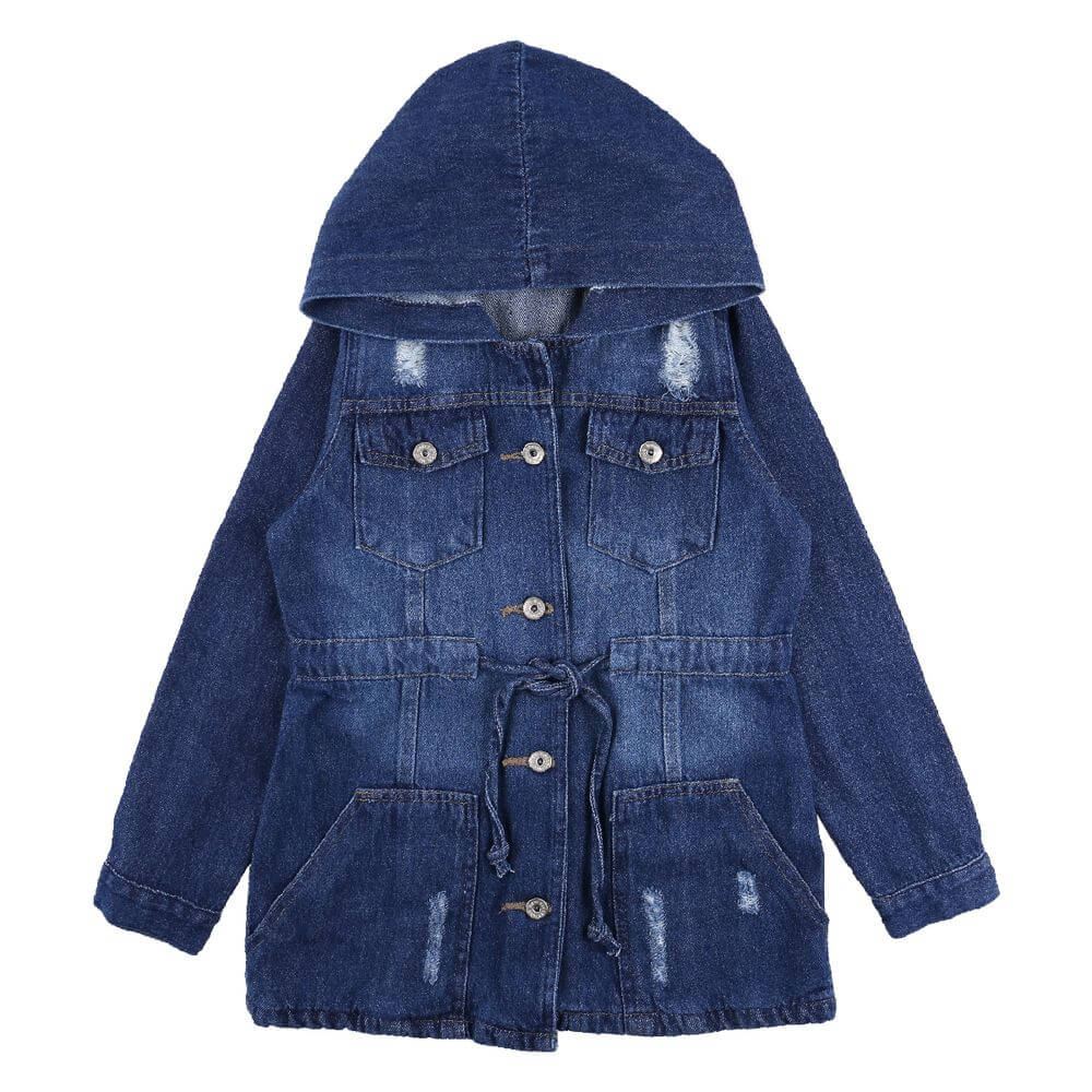 Jaqueta Jeans Juvenil Pami Parka Com Bolso E Capuz