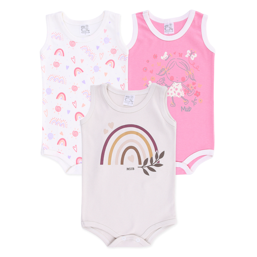 Kit Body Regata Bebê Mub Estampado - 3 Peças