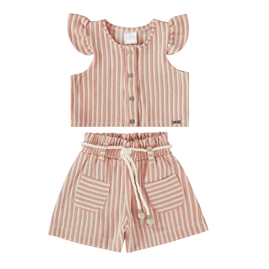 Conjunto Infantil Kiki Listrado Fio Dourado Com Botões