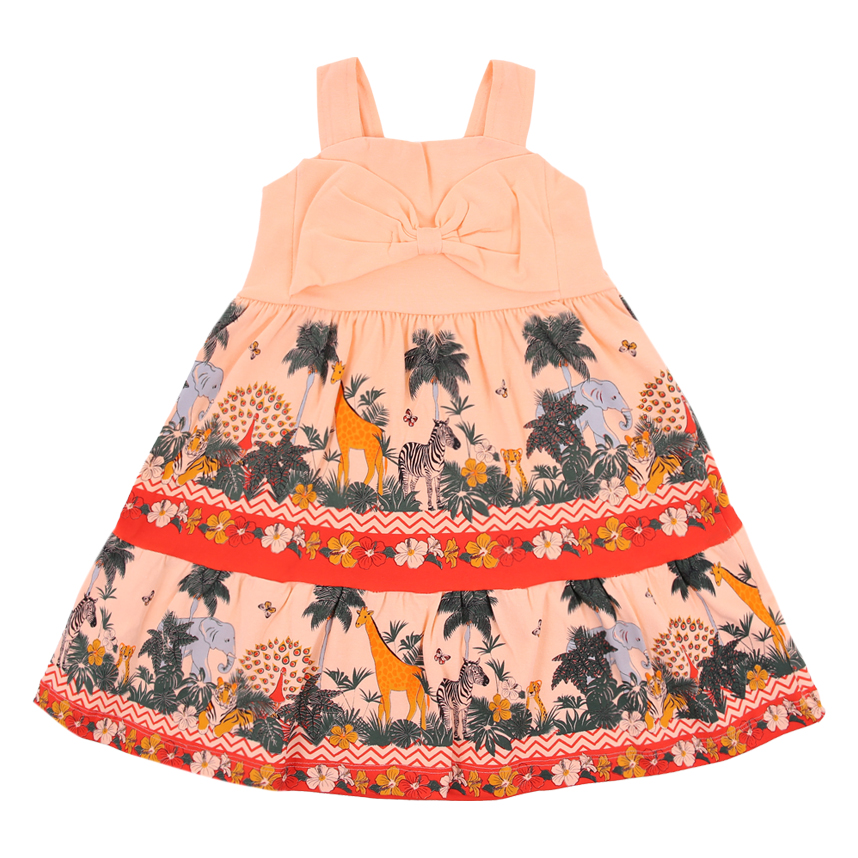 Vestido Infantil Angerô Cotton Com Alça Estampa Safari
