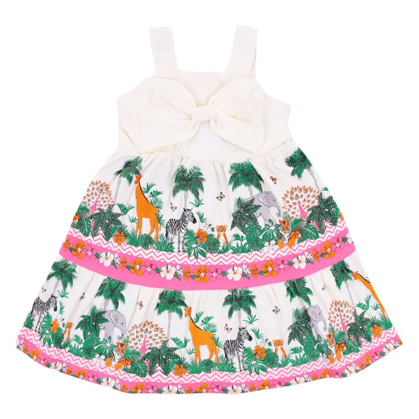 Vestido Infantil Angerô Cotton Com Alça Estampa Safari