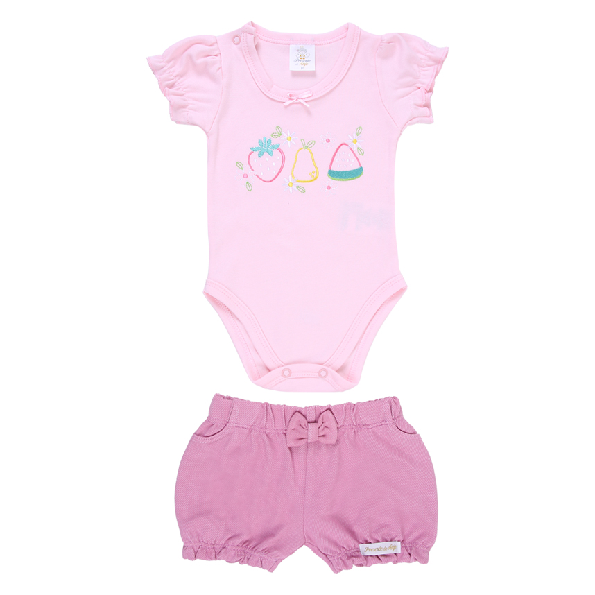 Conjunto Bebê Presente De Anjo Body Curto E Short Suedine