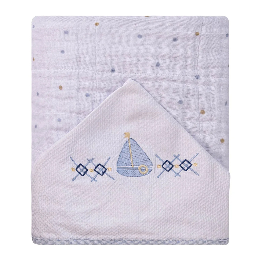 Toalha De Banho Baby Joy Soft Capuz Bordado Barco