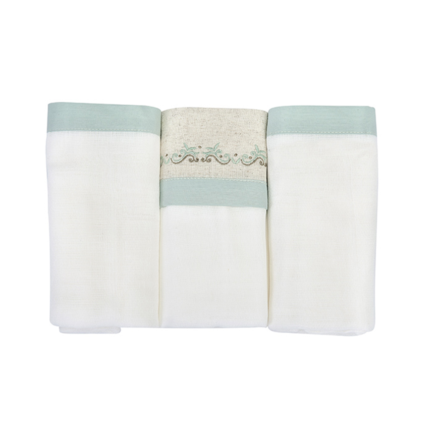 Kit Fralda Minasrey Loupiot Bordado Ramos - 3 Peças