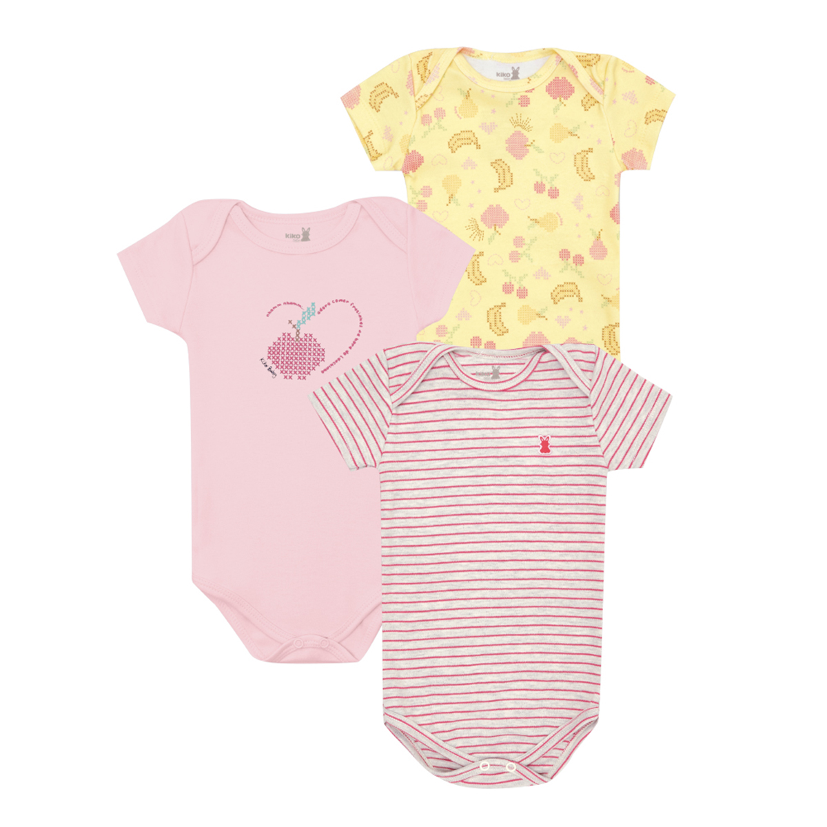 Kit Body Manga Curta Bebê Kiko Baby Frutinhas - 03 Peças